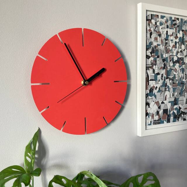 Dial Wall Clock - Coral Face With Black Hands, Minimal Slim Design ...