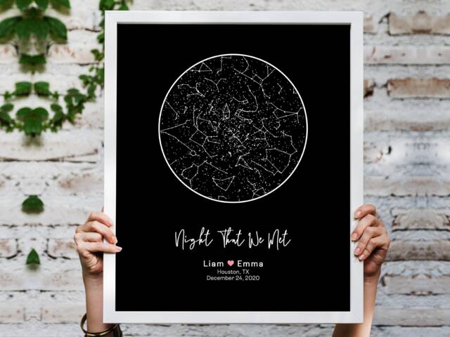 Custom Star Map Framed By Date Night Sky Print Personalized Wedding ...