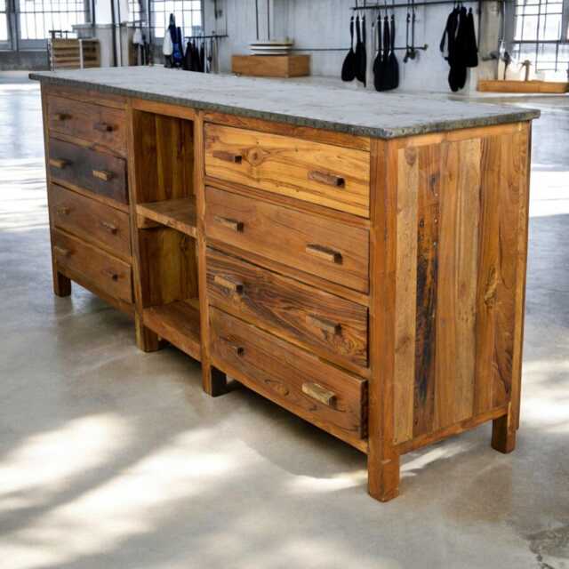 Vintage Solid Wood Rustic School Science Lab Sideboard Cabinet Drawers ...