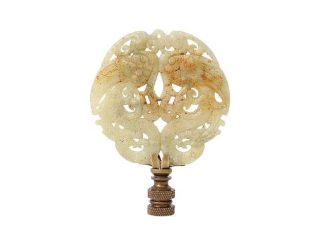 Chinese Peacock Carved Stone Lamp Finial in Mottled Cream On Bronze ...