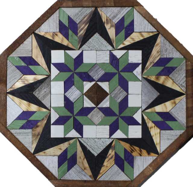Amish Barn Quilt Wall Art 20.5 X Octagon Green & Purple Stars by Etsy ...