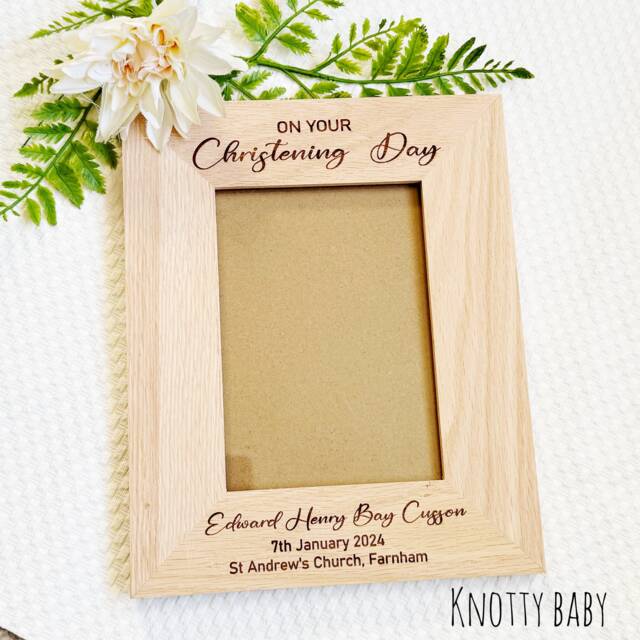 Customised Laser Engraved Solid Oak Wooden Photo Frame, Christening Gift, Frame, Personalised by ...