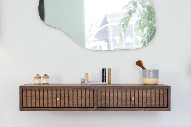 Floating Makeup Table With Two Fluted Drawers, Organizer For Vanity ...