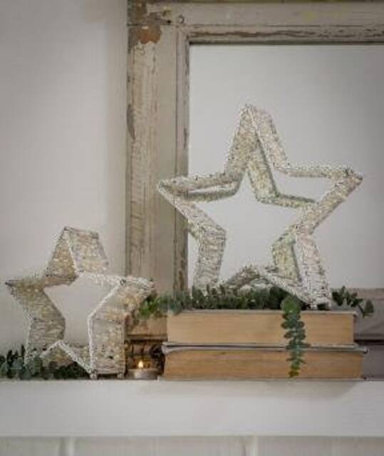 White Beaded Stars -Set Of 2, Christmas Star Decoration, Mantlepiece ...