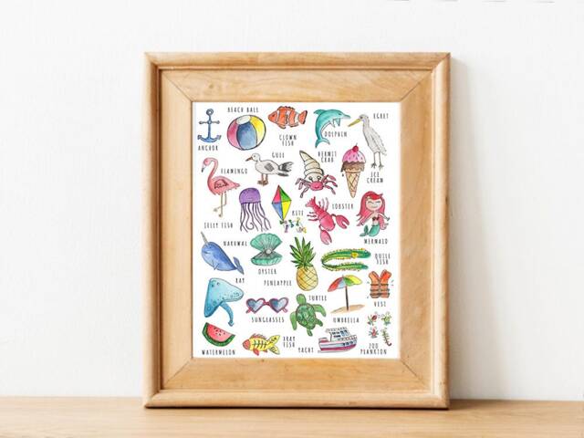 Beach/Ocean Alphabet/Abc Watercolor Illustration Poster by Etsy ...