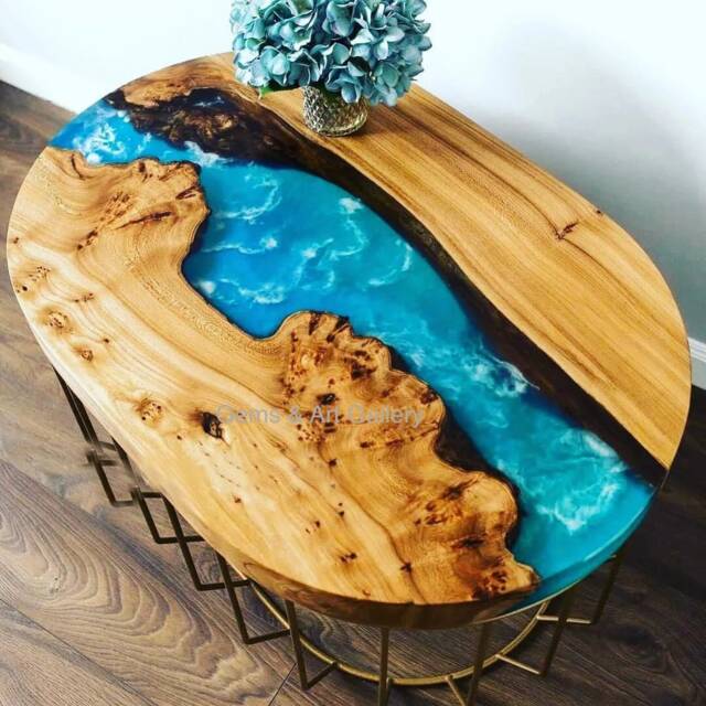 Oval Resin River Epoxy Table Top With Acacia Wood - Dining Coffee ...
