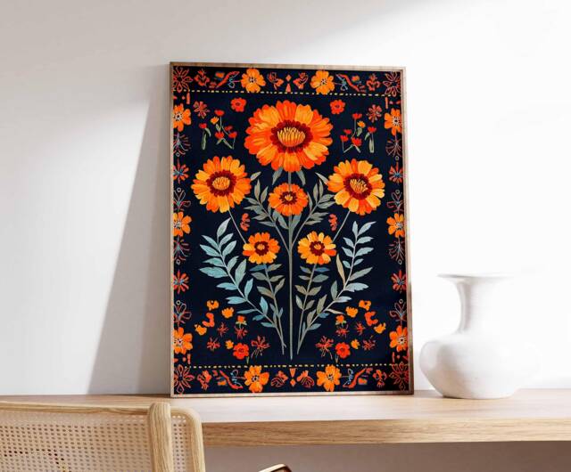 Vintage Mexican Poster, Prints, Decor, Traditional Latin Floral Print ...