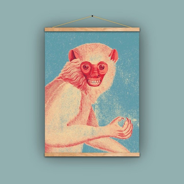 Monkey, Zoo Gift, Animal, Primate, Red, Turquoise, Wall Hanging, Banner ...