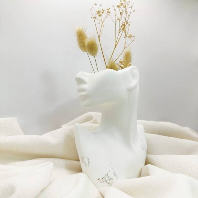 White & Gold Women Figure Body Vase - Face Table Art House Warming Gift ...
