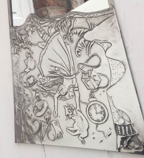 Alice in Wonderland Mirror. Pewter Mirror Falling Down The Rabbit Hole ...