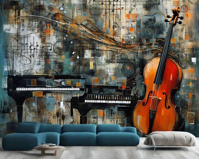 Musical Instruments Wallpaper Mural, Ai Generated Art, Peel & Stick ...