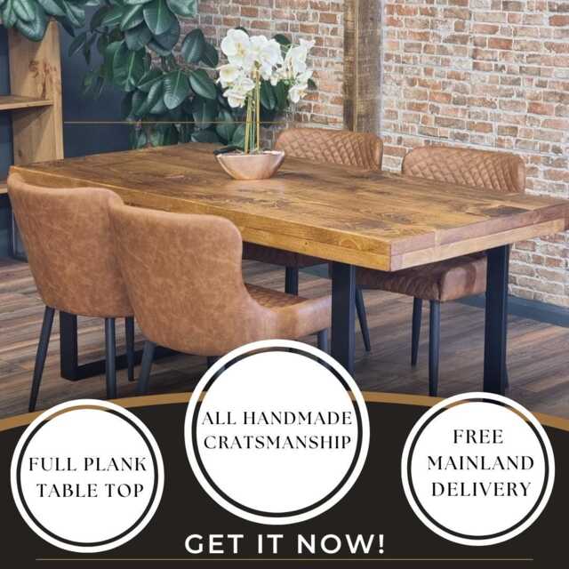 Rustic Dining Table, Thick Table Grantham Square-Frame Legs Handmade by ...