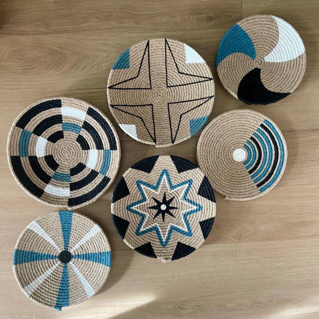 Blue White Wicker Wall Basket, African Plate, Elegant Home Decor, Woven ...