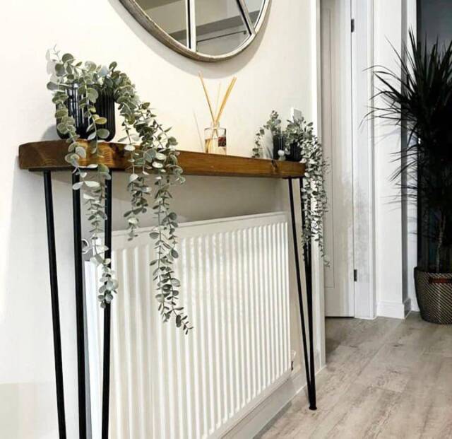 Rustic Narrow Console Table - Wooden Radiator Shelf Hallway Reclaimed ...