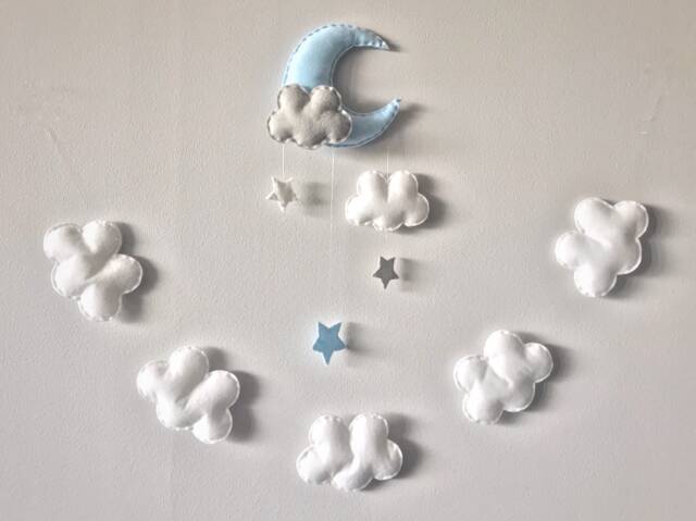 Felt Moon & Star Wall Hanging + Cloud Garland - Handmade Nursery Decor ...