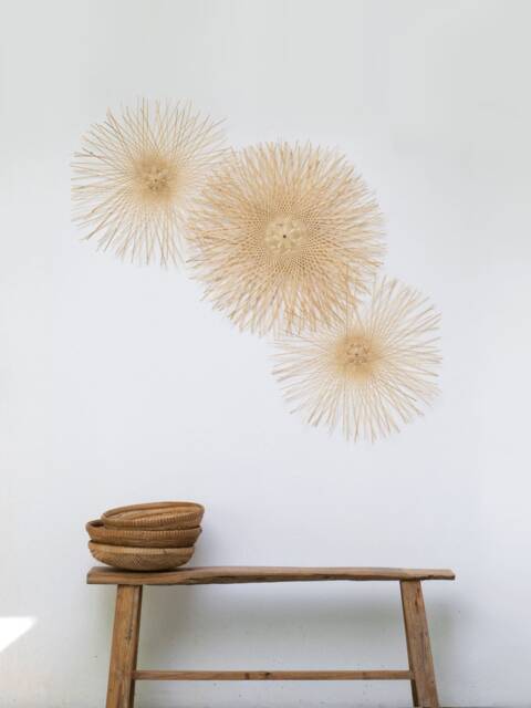 Set Of 3 Hand Woven Bamboo Wall Decor - Round Circle Thatched Wood ...