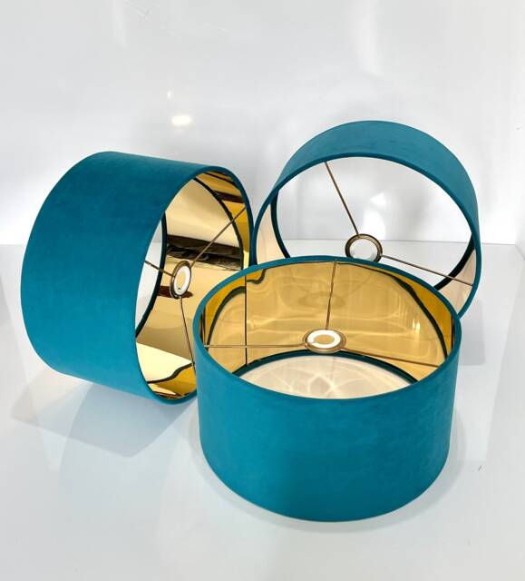 New Handmade Luxurious Aqua Teal Velvet Lamp Shade Mirror Gold Lining ...