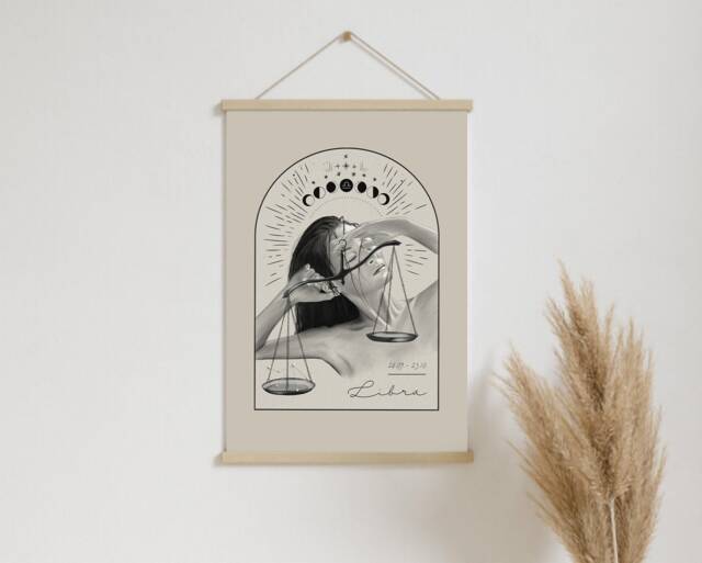 Zodiac Sign Libra Poster, Illustration // Zodiac, Moon Phases ...
