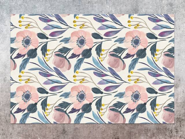Lovely Meadow Of Pastel Colors Vinyl Mat, Pink Linoleum Rug, Blue Floor ...