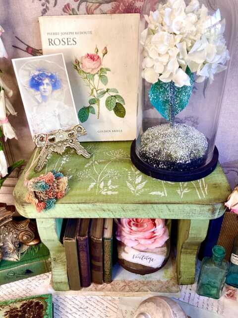 Handmade, Green Rustic, Vintage, Country Style Step Stool, Plant Stand ...