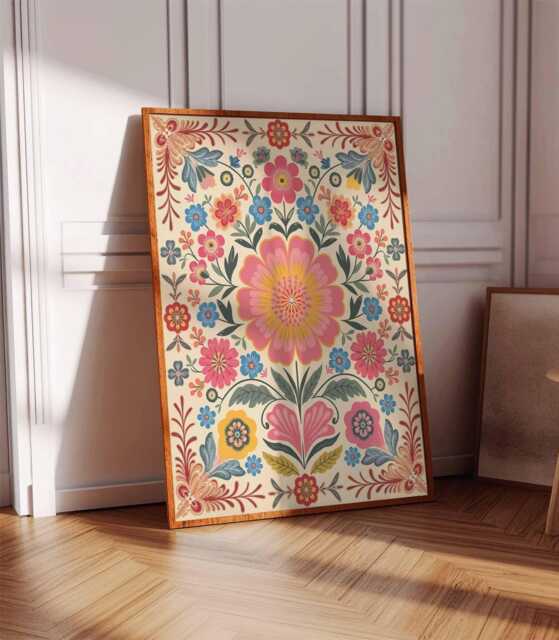 Vintage Mexican Poster, Prints, Decor, Traditional Latin Floral Print ...