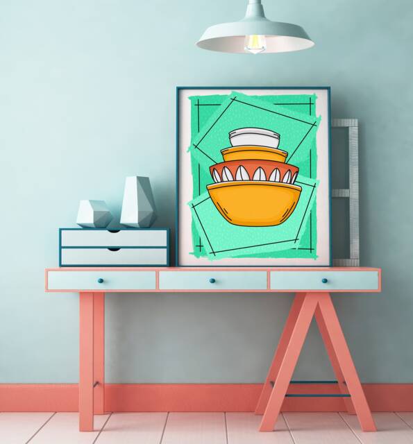 Pyrex Americana Fall Orange Mixing Bowl Stack Illustration Art Print by ...