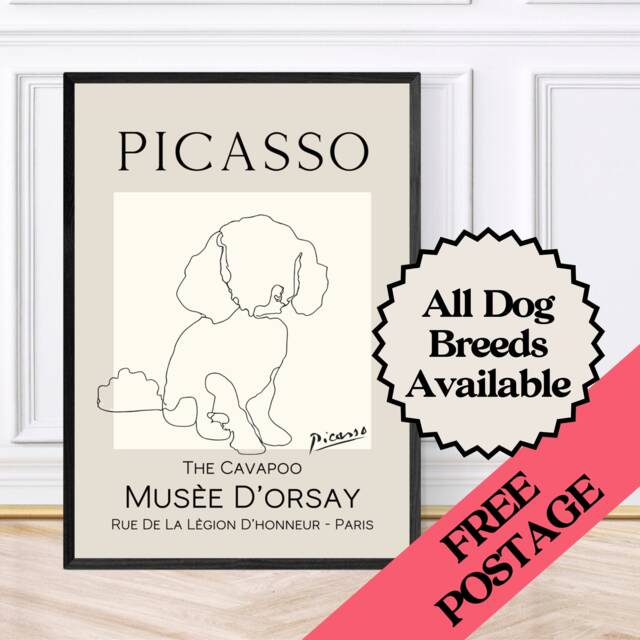 Picasso Style Cavapoo Line Drawing Wall Art Print, Framed Downloadable ...