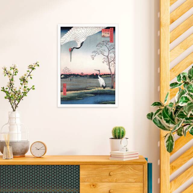 Japanese Art Cranes Framed Mounted Ukiyo-E Wall Decor Print Poster ...