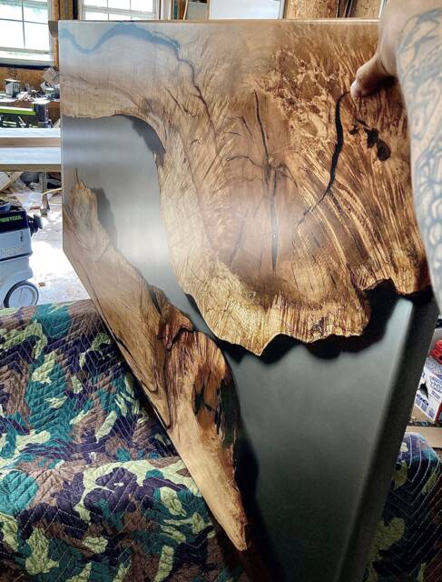 Live Edge Epoxy River Spalted Maple Desk With Grey River(Custom Order ...
