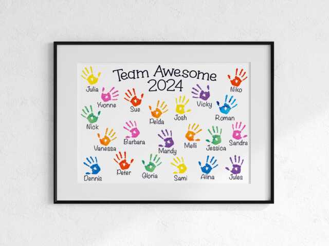 Personalised Work Teams Rainbow Handprints Print - Leaving Or Promotion ...