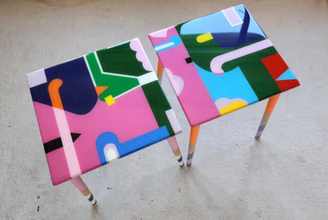 Handmade Colorful Abstract Resin Coffee Tables Boho Wooden Side Table ...