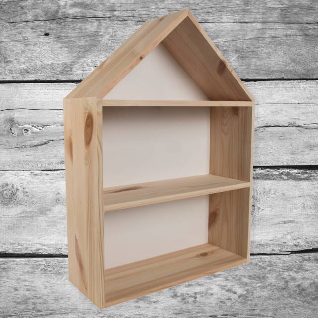 Wide Pine House Shaped Trinket Display Shadow Box - 2x Inner Shelf ...