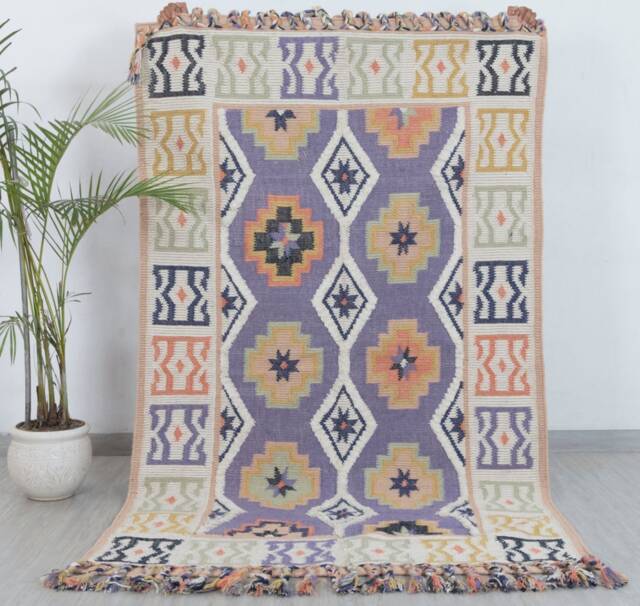 Purple Bohemian Boho Moroccan Rug Hand Woven Decor Inspired ...