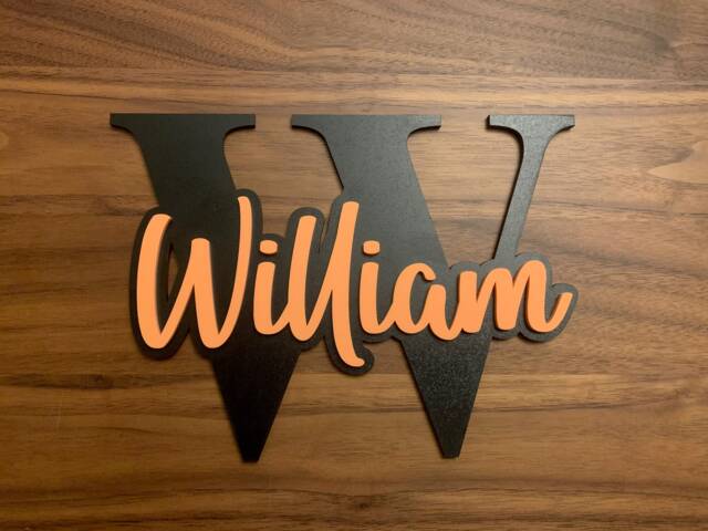 Personalised Acrylic & Wood Name Initial Sign, Nursery Decor, Kid ...