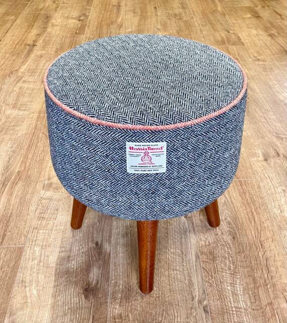 Black & White Herringbone Footstool With Rust Piping & Dark Varnished ...