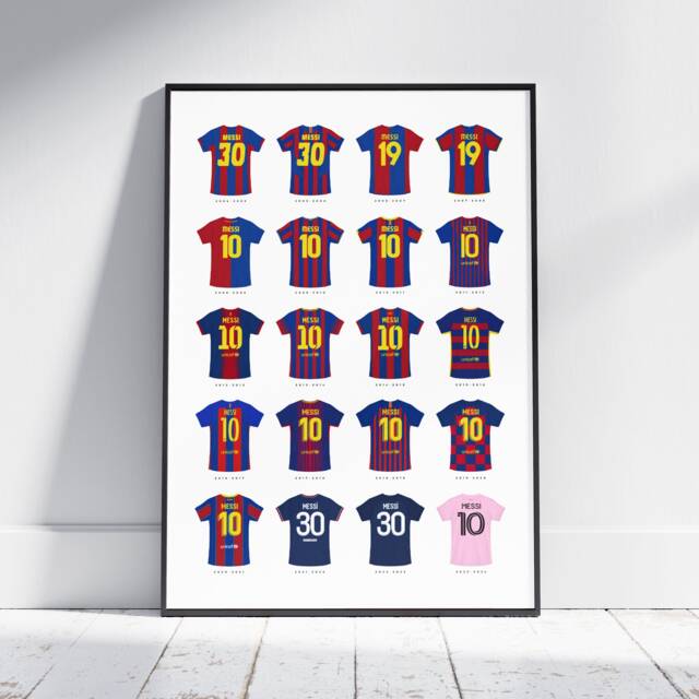 Messi Football Shirt Print Career Timeline - Kids Bedroom Poster Wall ...