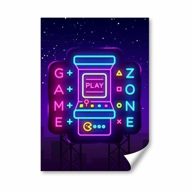 1 X Game Zone Poster - Neon Sign Gamer Gaming Arcade Mancave Men Boys ...