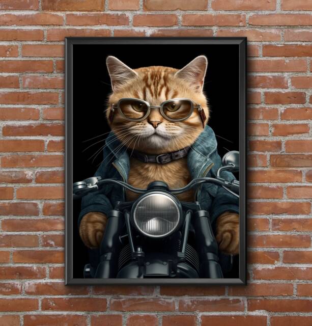 Bad-Ass Collection Ginger Cat On A Motorbike Funny A4 Art Print by Etsy ...