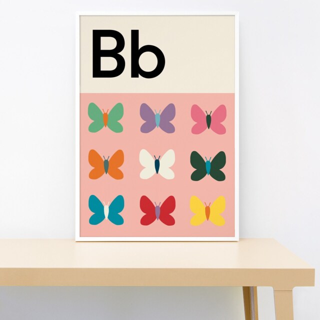 Butterflies Alphabet Print Letter B Poster Nursery Wall Art Educational ...