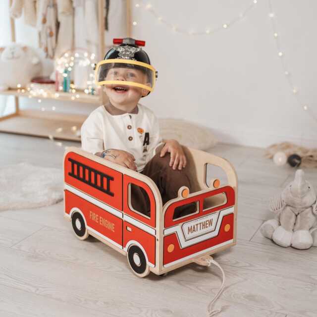 Personalized Toy Holder Box On Wheels, Fire Truck Storage For Playroom ...