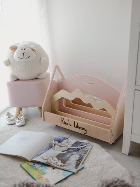 Wood Bookcase For Kids Mountain Shape Toddler Display Bookshelf Nursery Furniture Theme Book ...