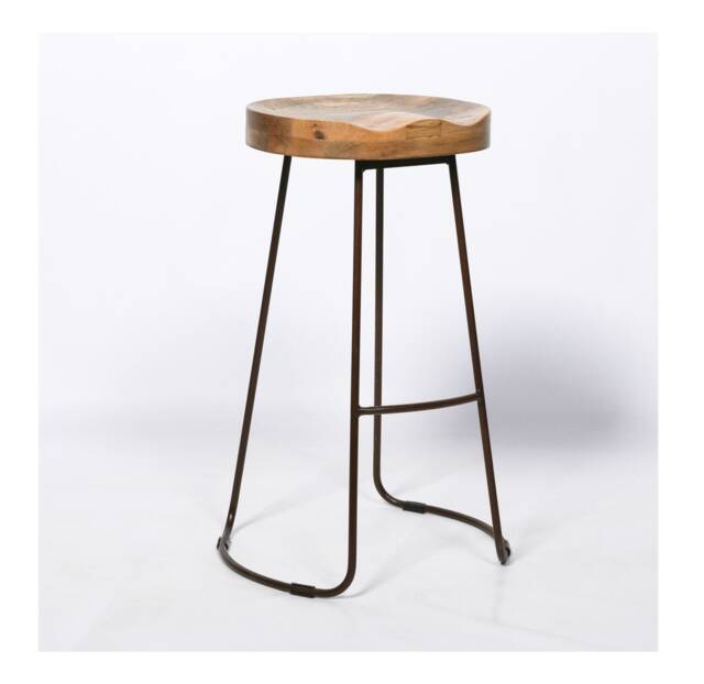 Vintage Rustic Iron Wooden Top Kitchen Bar Stool Metal Industrial ...