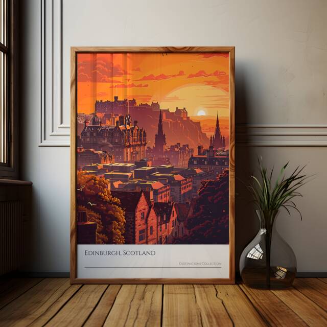 Edinburgh Castle Sunset Art Print Scotland Travel Poster by Etsy ...