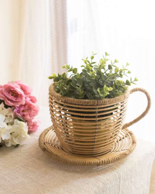 Tea Cup Planter, Rattan Shape Basket, Ecofriendly Basket, Planter, Cute ...
