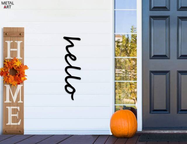 Metal Hello Sign, Vertical Hello, Modern Welcome Wall Decor, Art, Signs ...