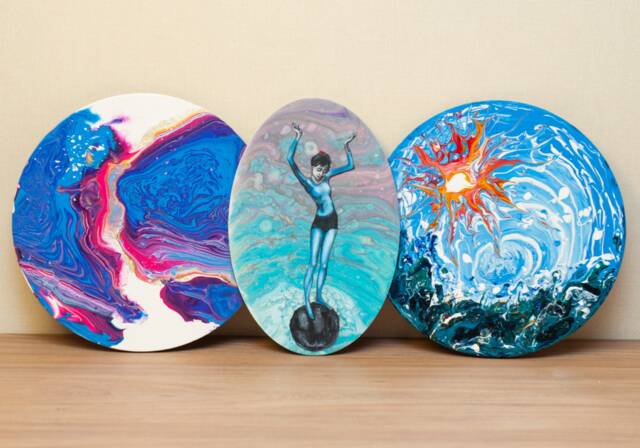 Round Original Acrilyc Paintings, Liquid Paint Wall Art, Fluid Art ...