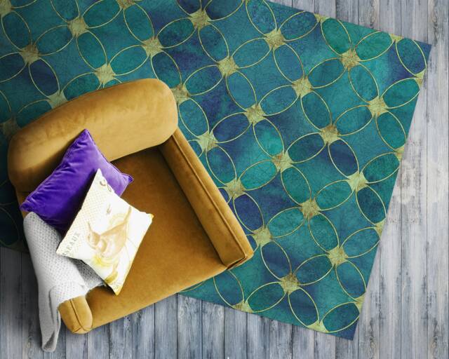 Turquoise Marble Texture Vinyl Mat, Green Floor Yellow Rug, Stone PVC ...