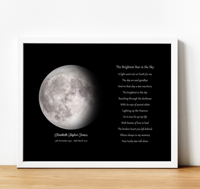 Moon Phase Wall Art & Custom Poem Print Bereavement Gifts, Memorial ...