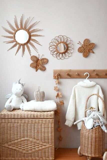 Wicker Nursery Mirror Set Boho Sun & Flower Wall Decor by Etsy ...