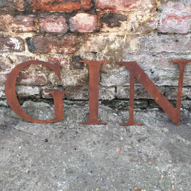 Gin Sign , Rusty Metal Letters Gin Bar Accessories Lettering Rusted ...